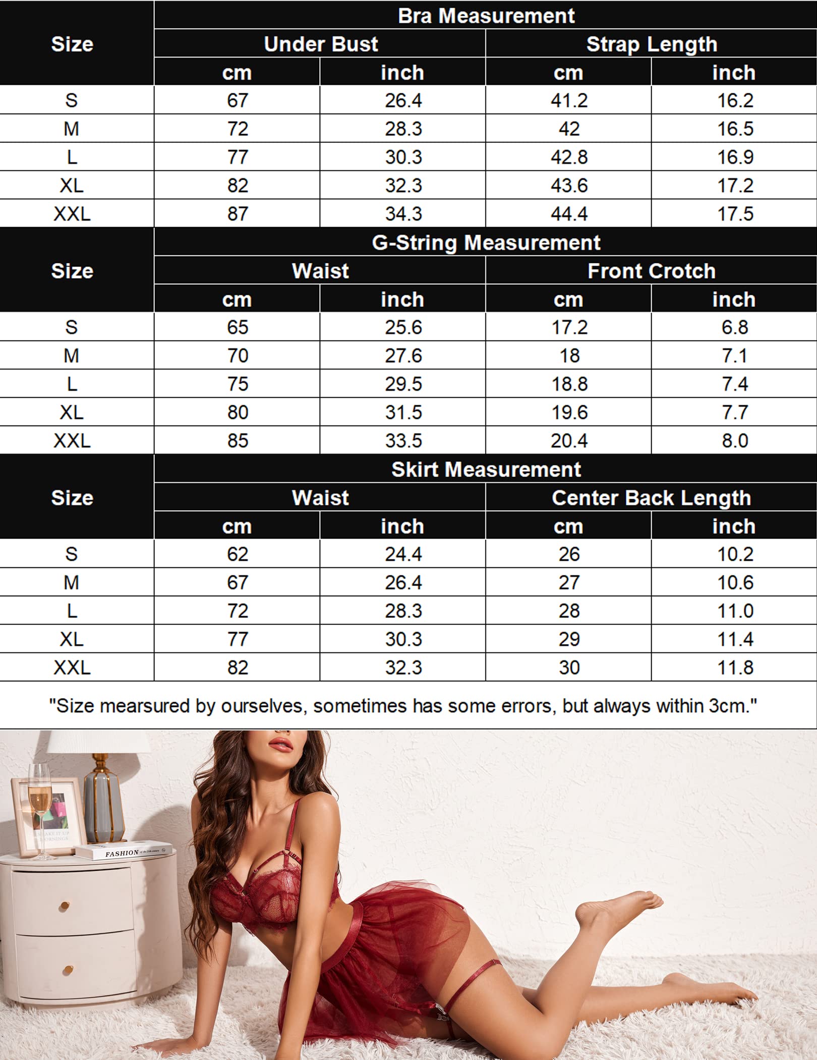 Avidlove Garter Lingerie for Women Lace Nightgowns with Tutu Skirts (Wine Red, Medium)