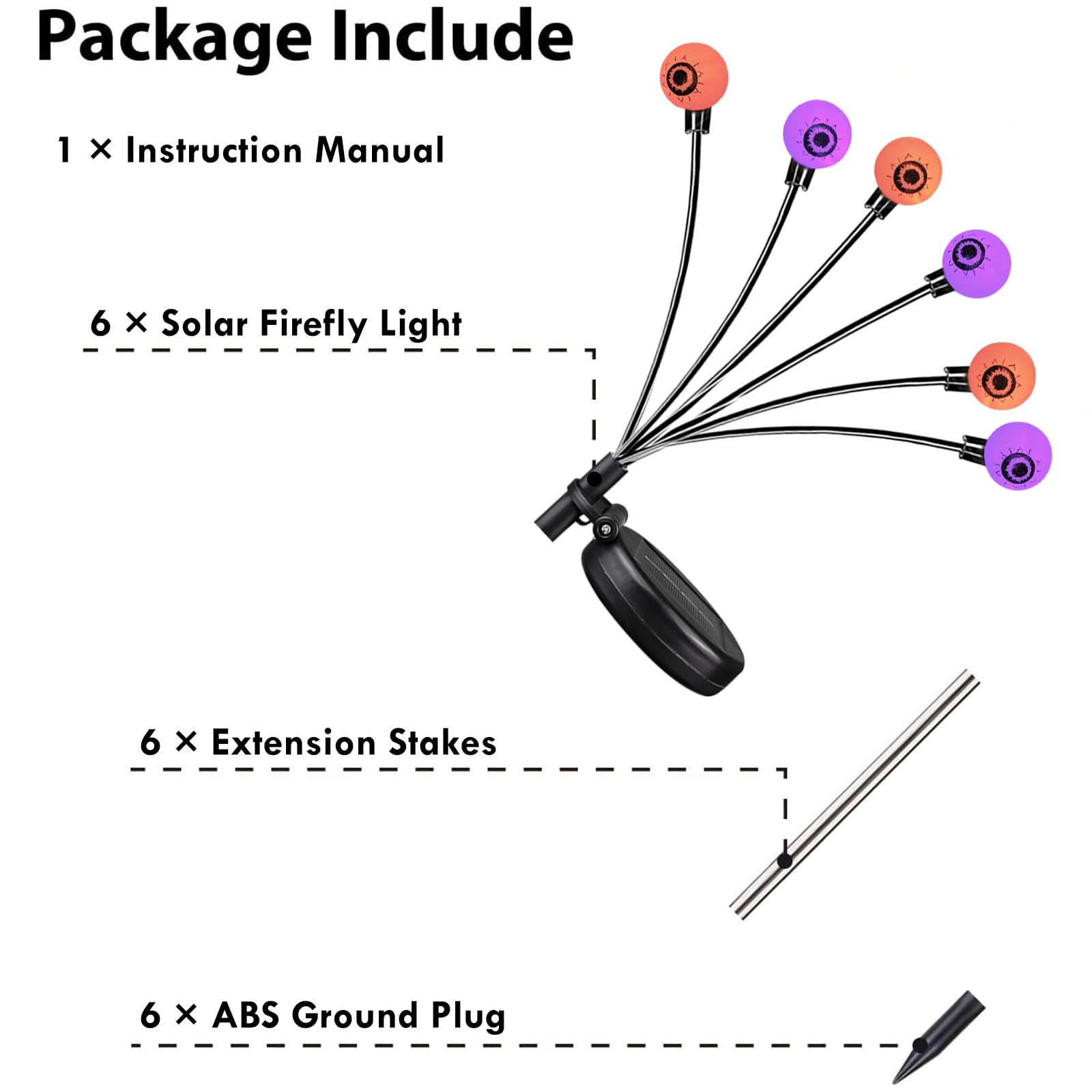 6 ๐๐๐๐ ๐๐ช๐ต๐ต๐ธ๐๐ฎ๐ฎ๐ท Halloween Scary Solar Eyeballs Garden Lights, 6 Pack Halloween Lights Outside, Solar Firefly Lights Outdoor๏ผSolar Swaying Lights for Garden Path Decor (Purple&Orange)