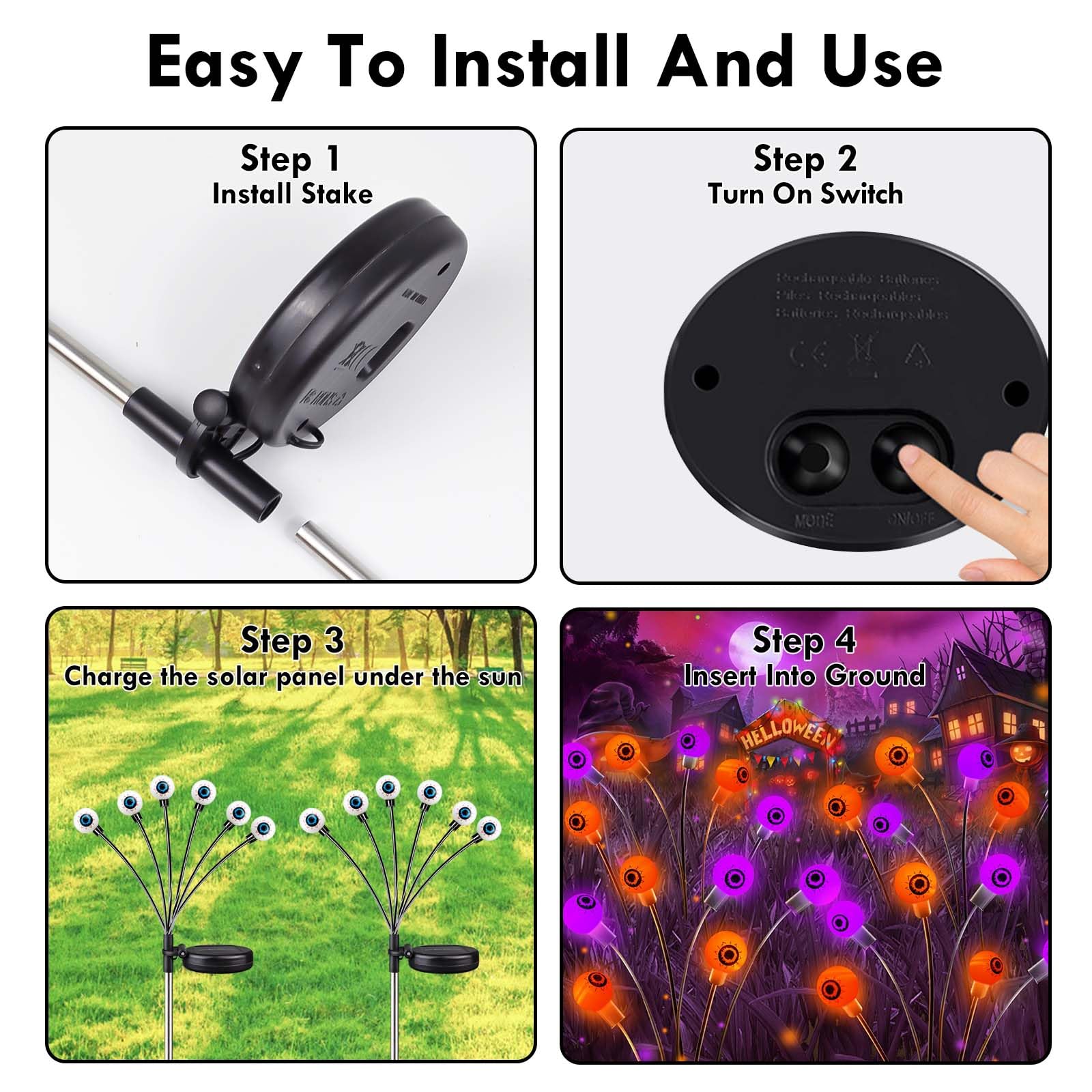 6 ๐๐๐๐ ๐๐ช๐ต๐ต๐ธ๐๐ฎ๐ฎ๐ท Halloween Scary Solar Eyeballs Garden Lights, 6 Pack Halloween Lights Outside, Solar Firefly Lights Outdoor๏ผSolar Swaying Lights for Garden Path Decor (Purple&Orange)