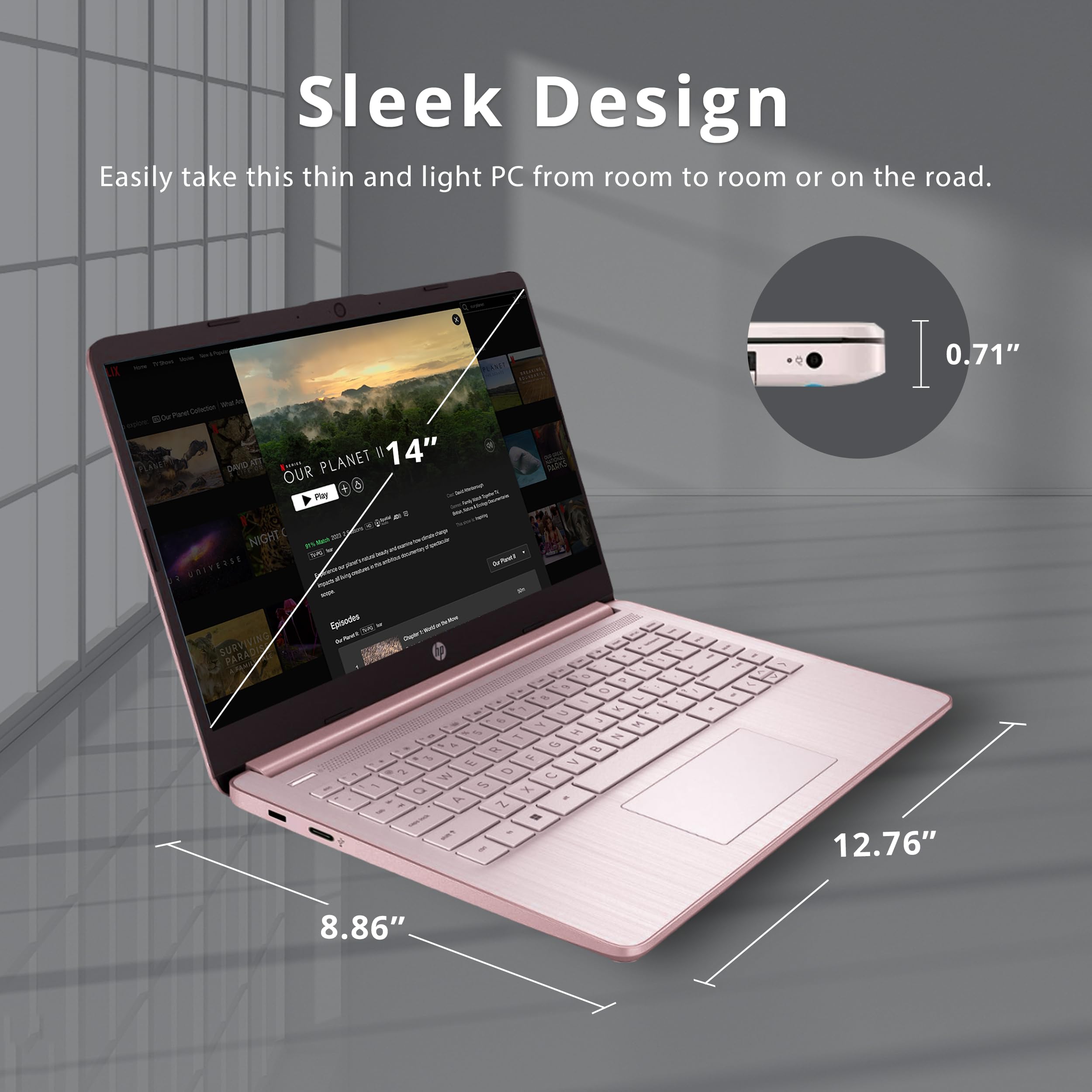 HP Stream 14" HD BrightView Laptop, Intel Celeron N4120 Processor, 8GB RAM, 64GB Storage, Intel HD Graphics, Webcam, 1 Year Office 365, Pink, Windows 11 S, 32GB Hotface USB Card