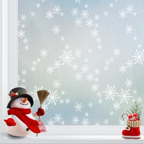Beautyhero Christmas Snowflakes Decorations Window Privacy Film, Frosted Glass Window Film, Window Clings Static Cling for Home Bathroom Rental Decor 17.7 x 78.7 Inch