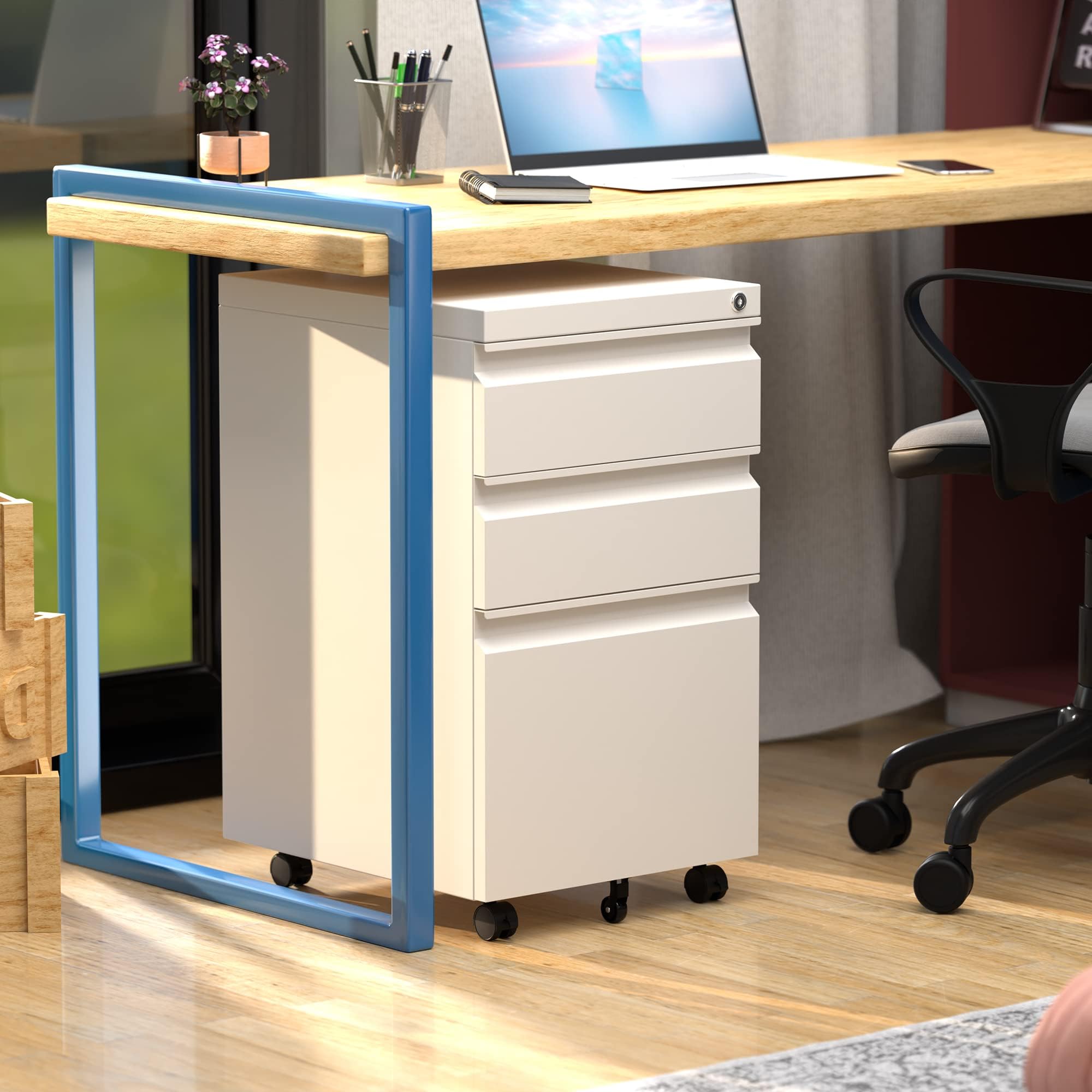 Aobabo Metal 3 Drawer Mobile File Cabinet with Lock, Under Desk Metal Filing Cabinet, 23.6''H A4/Legal/Letter Size Storage Cabinet, Fully Assembled