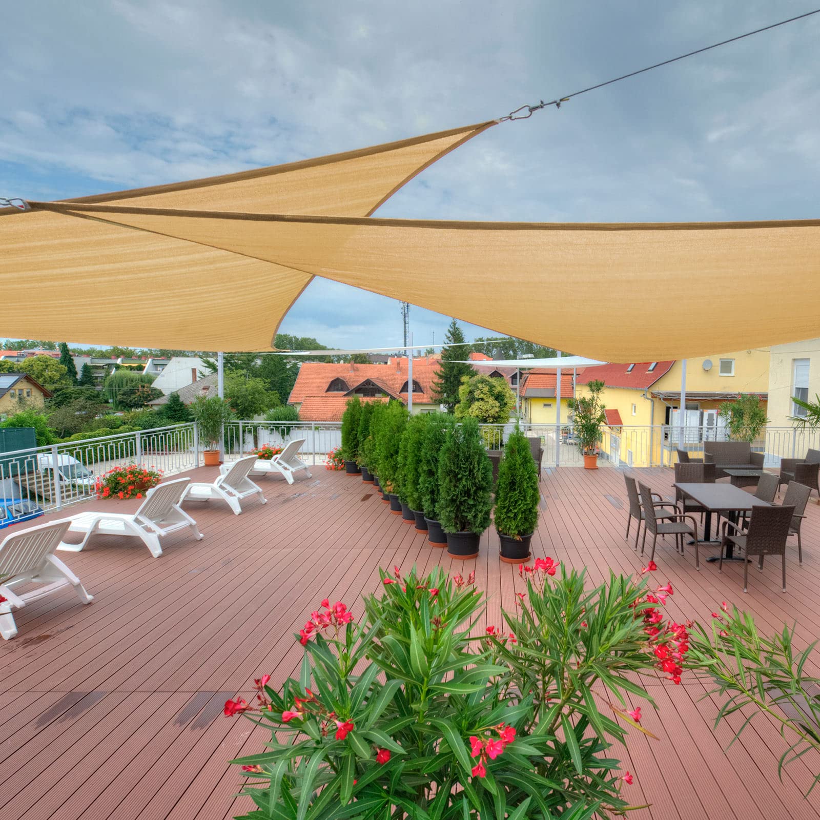 Amylove 12' x 12' x 12' Triangle Sun Shade Sail with 60 Pcs Stainless Shade Sail Hardware Kit Shade Canopy Water Permeable UV Block Cover for Outdoor Backyard