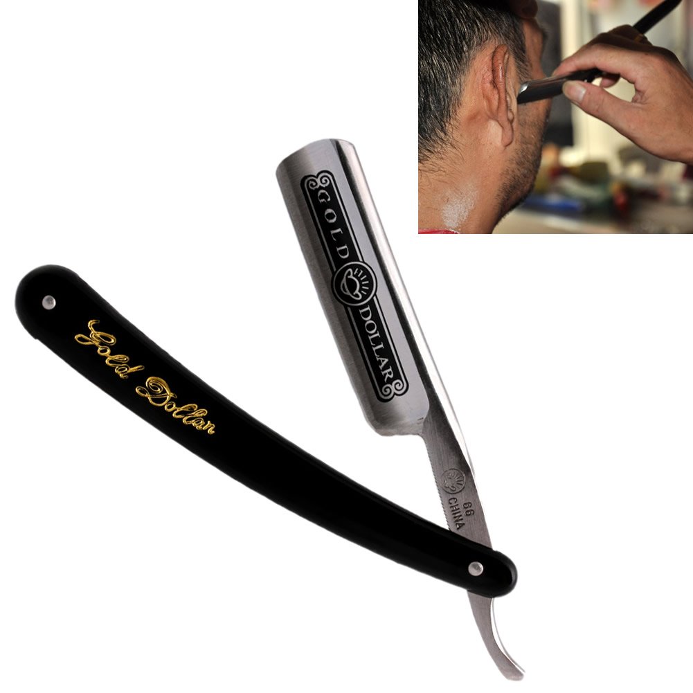 Tangc Pro Gold Dollar Shave Knife 66 Straight Edge Barber Razor Folding Hair Shaving