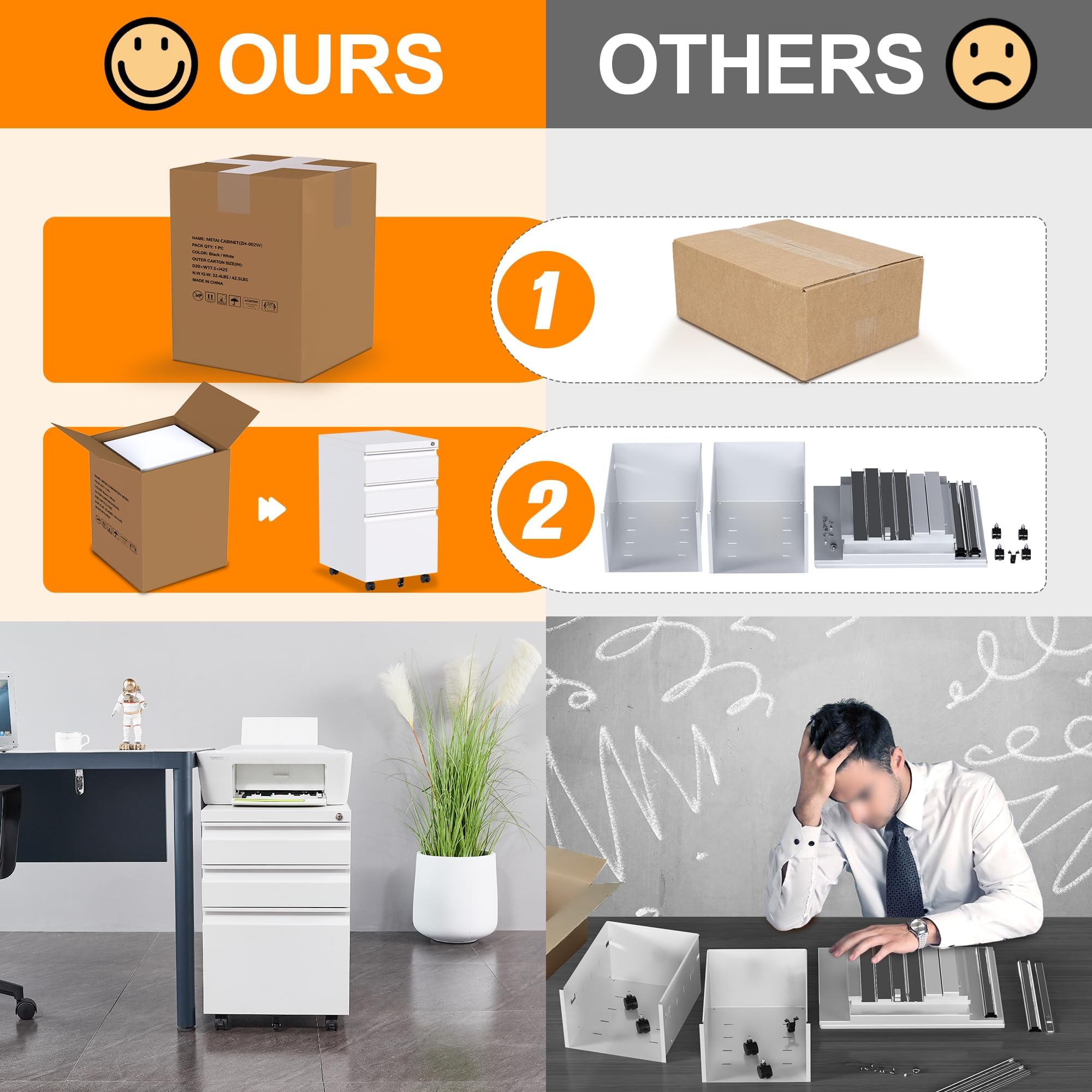 Aobabo Metal 3 Drawer Mobile File Cabinet with Lock, Under Desk Metal Filing Cabinet, 23.6''H A4/Legal/Letter Size Storage Cabinet, Fully Assembled