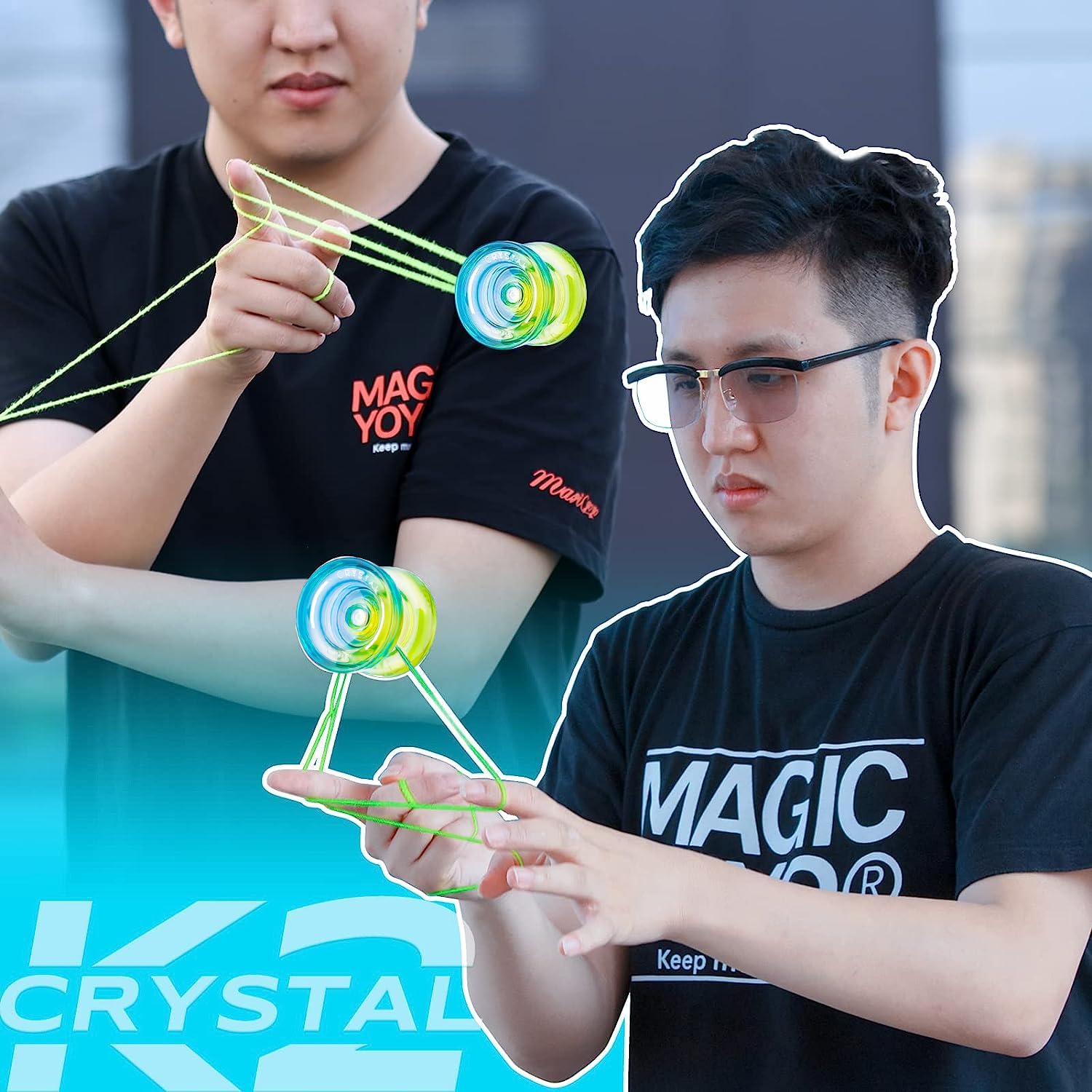 MAGICYOYO Responsive Yoyo for Kids Beginners, Dual Purpose Yo Yo K2 Unresponsive Yo-yo for Finger Spin Tricks Intermediate Play+12 Yoyo Strings+Bearing Tool +Storage Case(Blue Yellow)