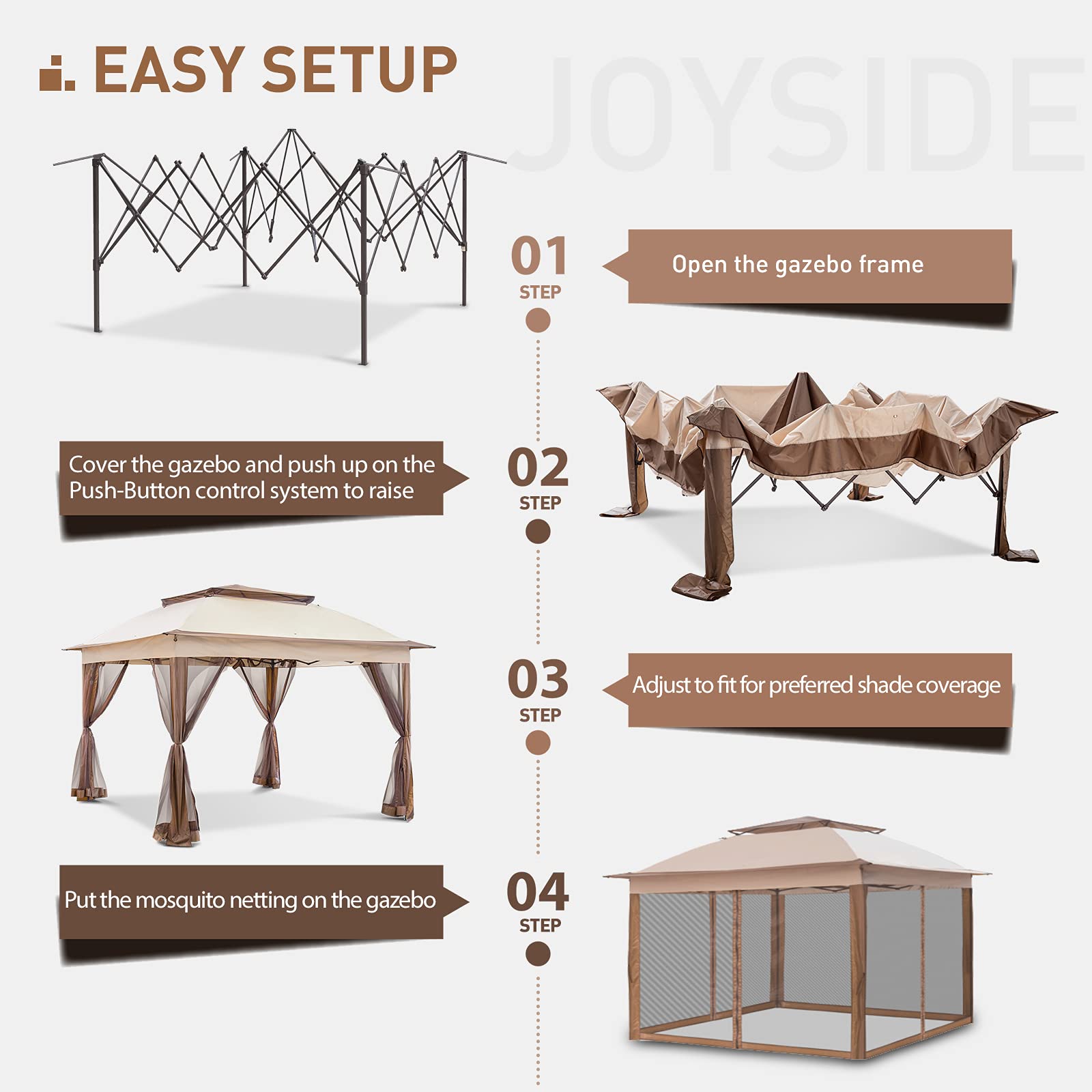 Joyside 11'x11' Pop Up Gazebo for Patio Gazebo Canopy Tent with Sidewalls Outdoor Gazebo with Mosquito Netting Pop Up Canopy Shelter Wedding Tent (Beige)