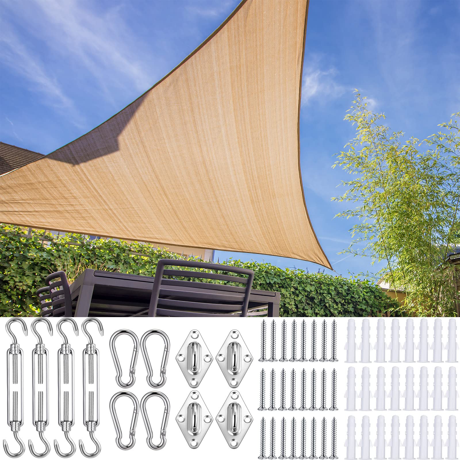 Amylove 12' x 12' x 12' Triangle Sun Shade Sail with 60 Pcs Stainless Shade Sail Hardware Kit Shade Canopy Water Permeable UV Block Cover for Outdoor Backyard