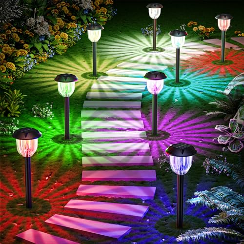 BITPOTT Solar Pathway Lights Outdoor, 6 Pack RGB Color Changing Solar Garden Lights Outside Pathway, Halloween Christmas Solar Landscape Lights for Patio Lawn Path Walkway Decor