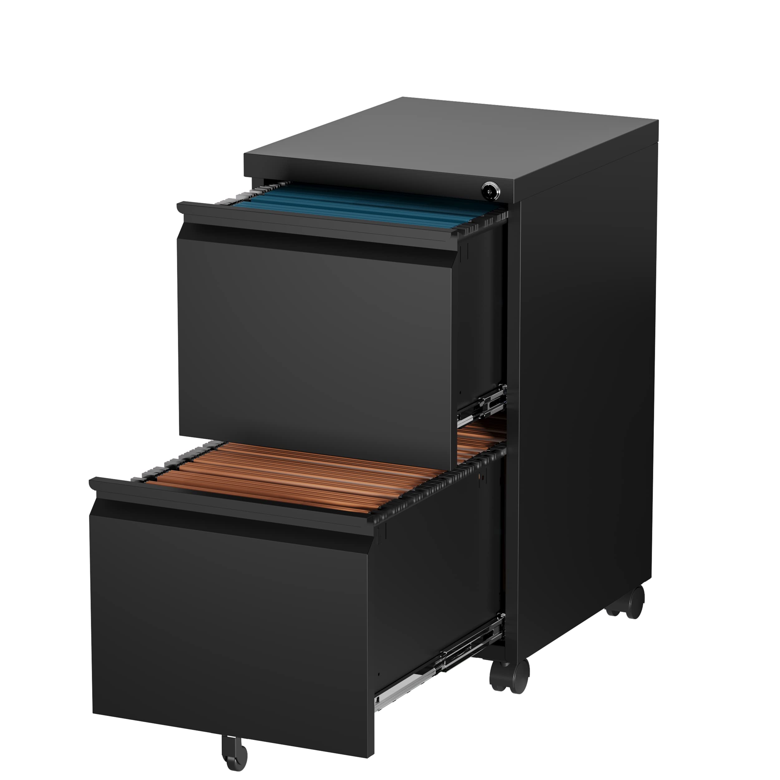 AFAIF 2 Drawer File Cabinet with Lock, Rolling File Cabinets for Home Office, Small Metal Filing Cabinet Office Drawers Under Desk for Letters/Legal/A4 Size, Assembly Required