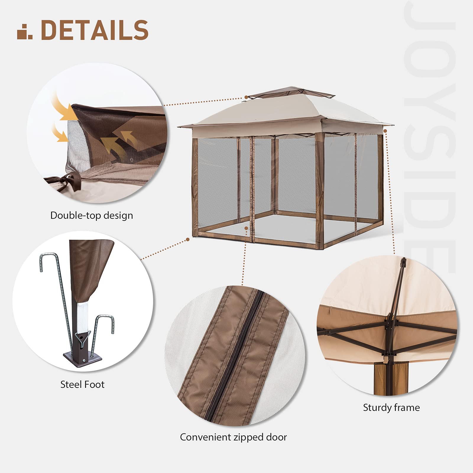 Joyside 11'x11' Pop Up Gazebo for Patio Gazebo Canopy Tent with Sidewalls Outdoor Gazebo with Mosquito Netting Pop Up Canopy Shelter Wedding Tent (Beige)