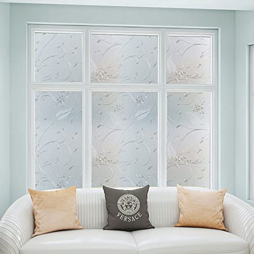 Frosted Privacy Glass Window Film, Vinyl Decorative Window Decals, Static Clings No-Glue Removable Window Film for Home Bathroom Living Room (17.5 x 78.7 inch)