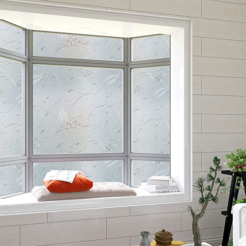 Frosted Privacy Glass Window Film, Vinyl Decorative Window Decals, Static Clings No-Glue Removable Window Film for Home Bathroom Living Room (17.5 x 78.7 inch)