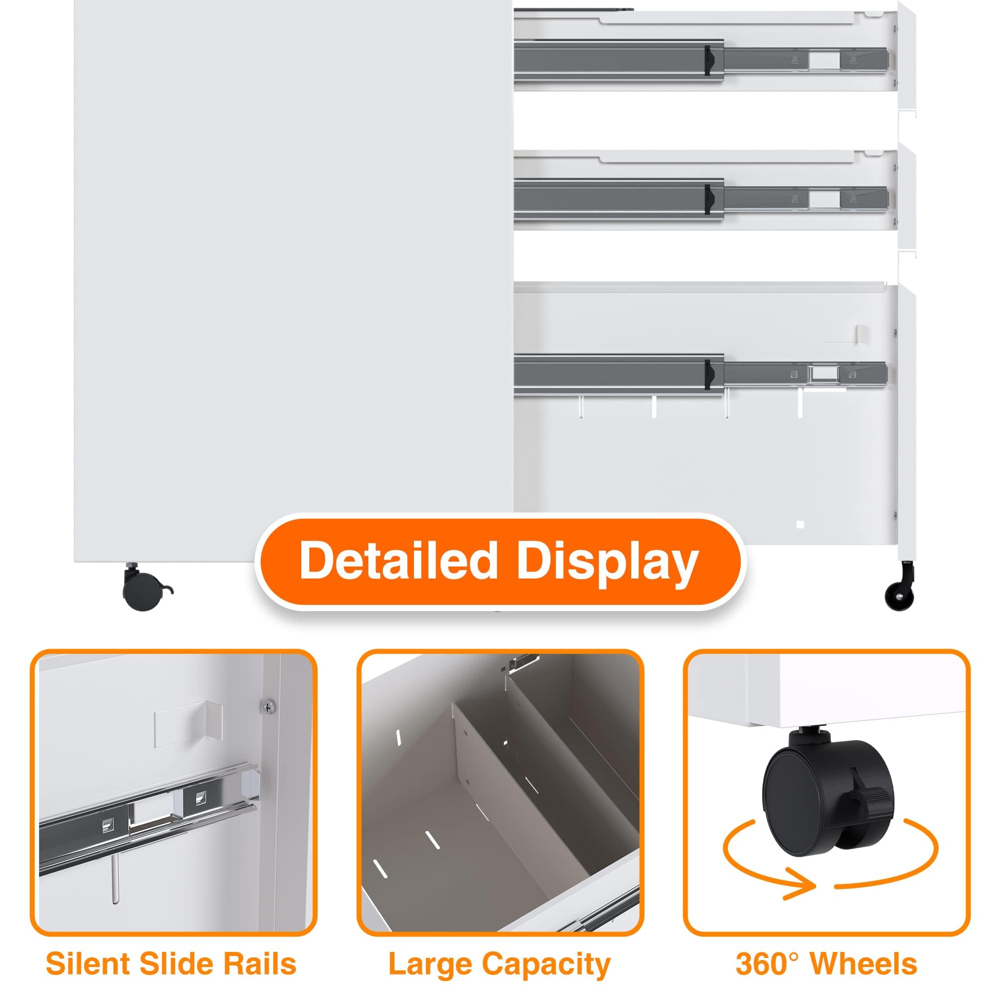 Aobabo Metal 3 Drawer Mobile File Cabinet with Lock, Under Desk Metal Filing Cabinet, 23.6''H A4/Legal/Letter Size Storage Cabinet, Fully Assembled