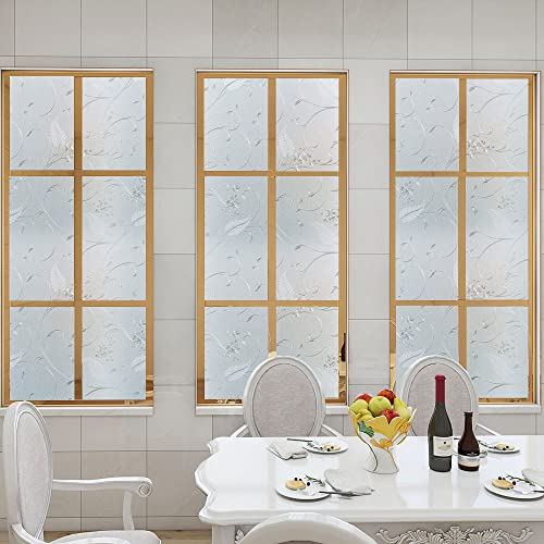 Frosted Privacy Glass Window Film, Vinyl Decorative Window Decals, Static Clings No-Glue Removable Window Film for Home Bathroom Living Room (17.5 x 78.7 inch)
