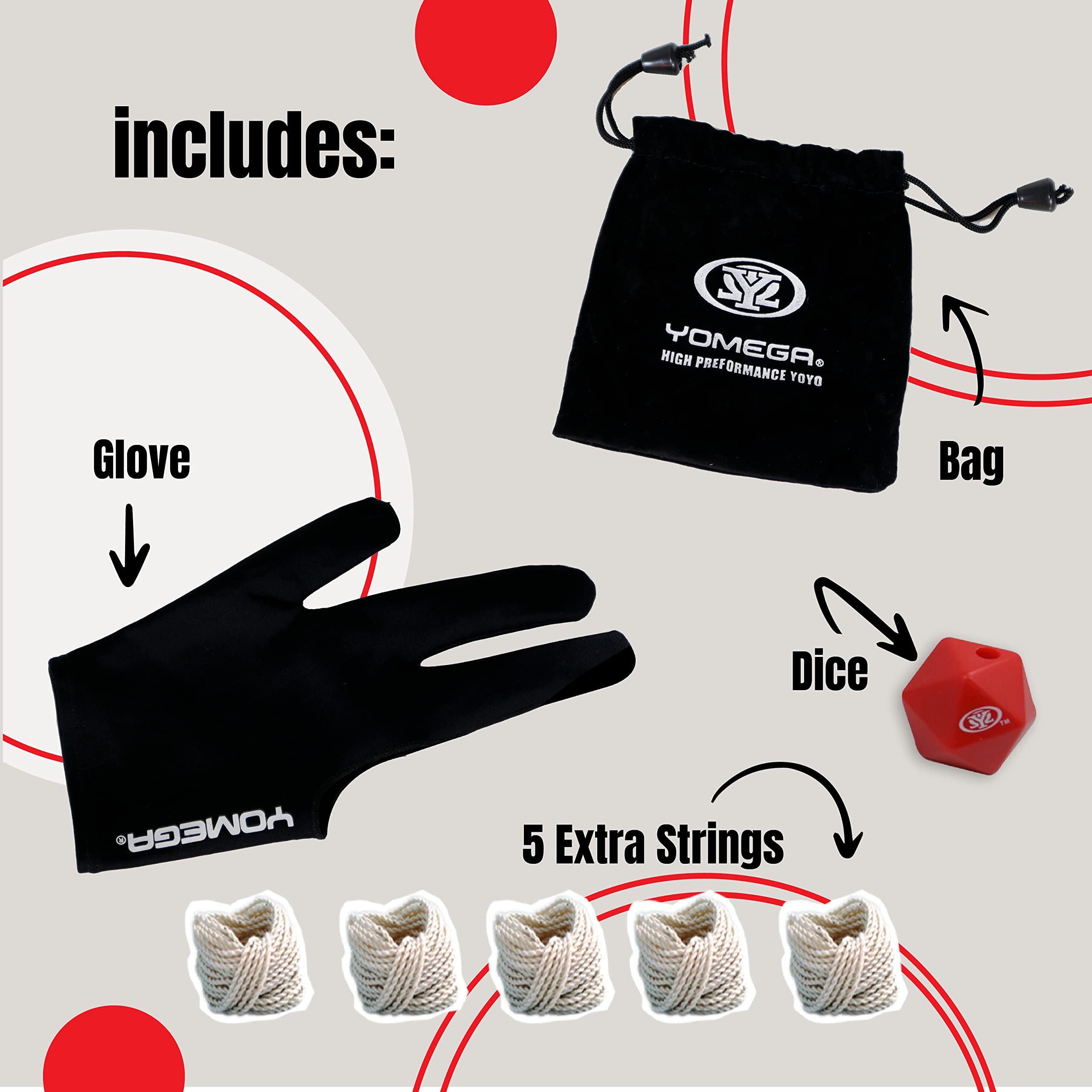 Yomega Glide® – Pro Level Aluminum Metal unresponsive Yoyo for Advance Players – Wing Shaped, C Size Ball Bearing Yoyo + Glove + 5 Extra Strings + 3 Month Warranty (red)