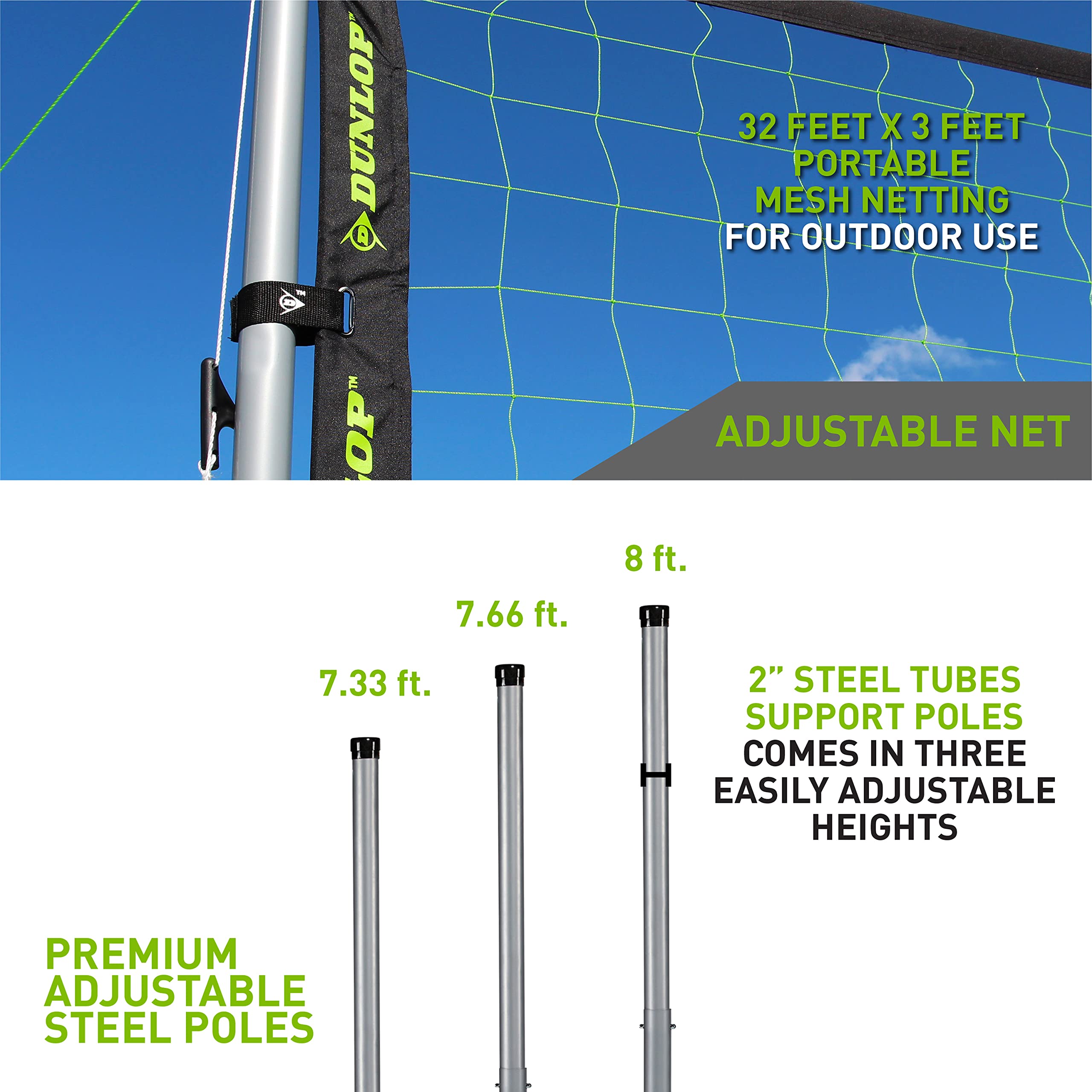 Dunlop 32-ft Outdoor Sports Volleyball Net System with Official Size Volleyball and Carrying Bag