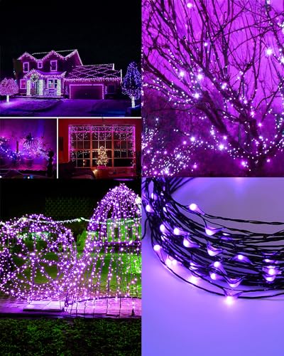 Twinkle Star 4 Pack Outdoor Solar String Lights, 39.4 FT 120 LED Solar Powered Halloween Decorative Fairy Lights with 8 Modes, Waterproof Black Wire for Christmas Patio Yard Wedding Party, Purple