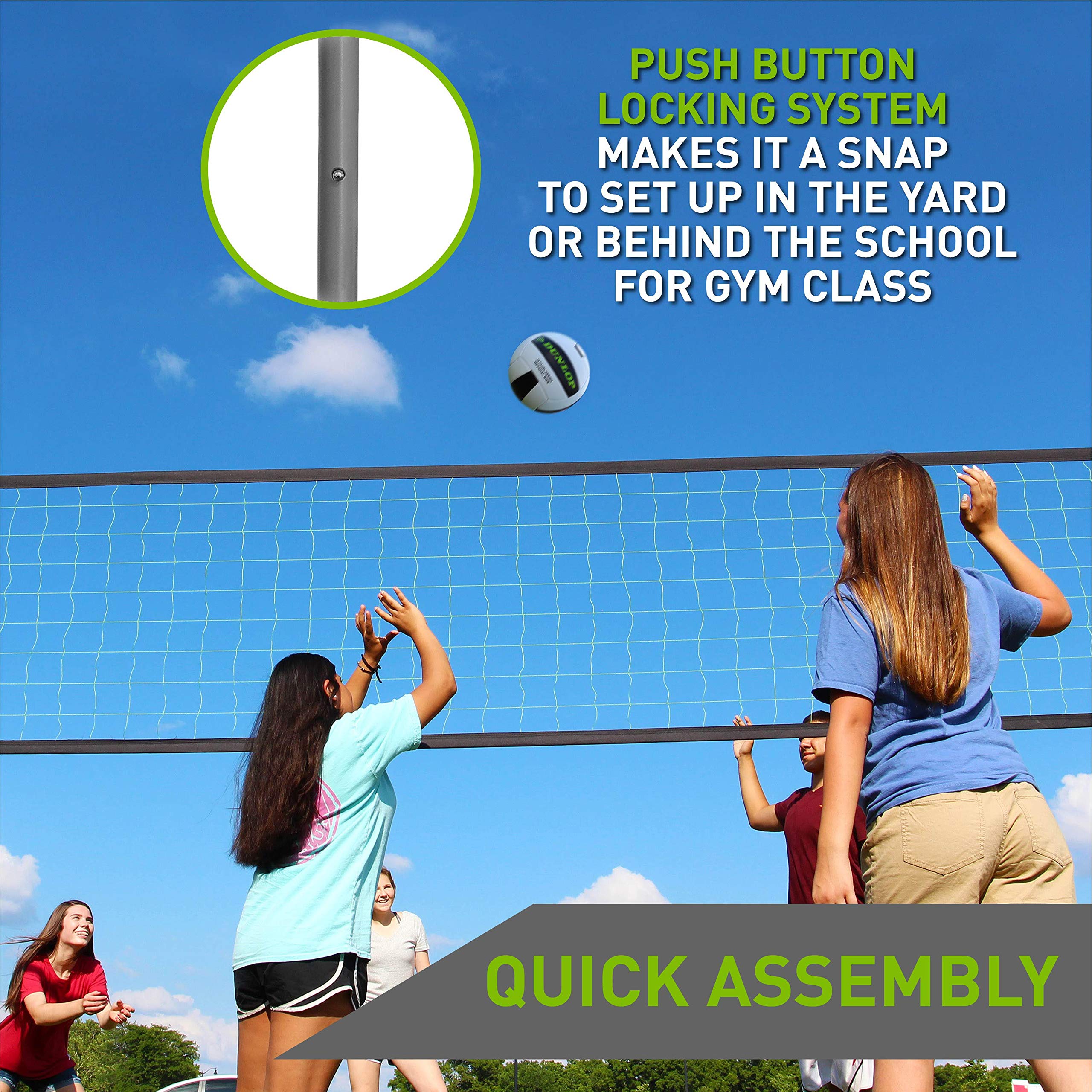 Dunlop 32-ft Outdoor Sports Volleyball Net System with Official Size Volleyball and Carrying Bag