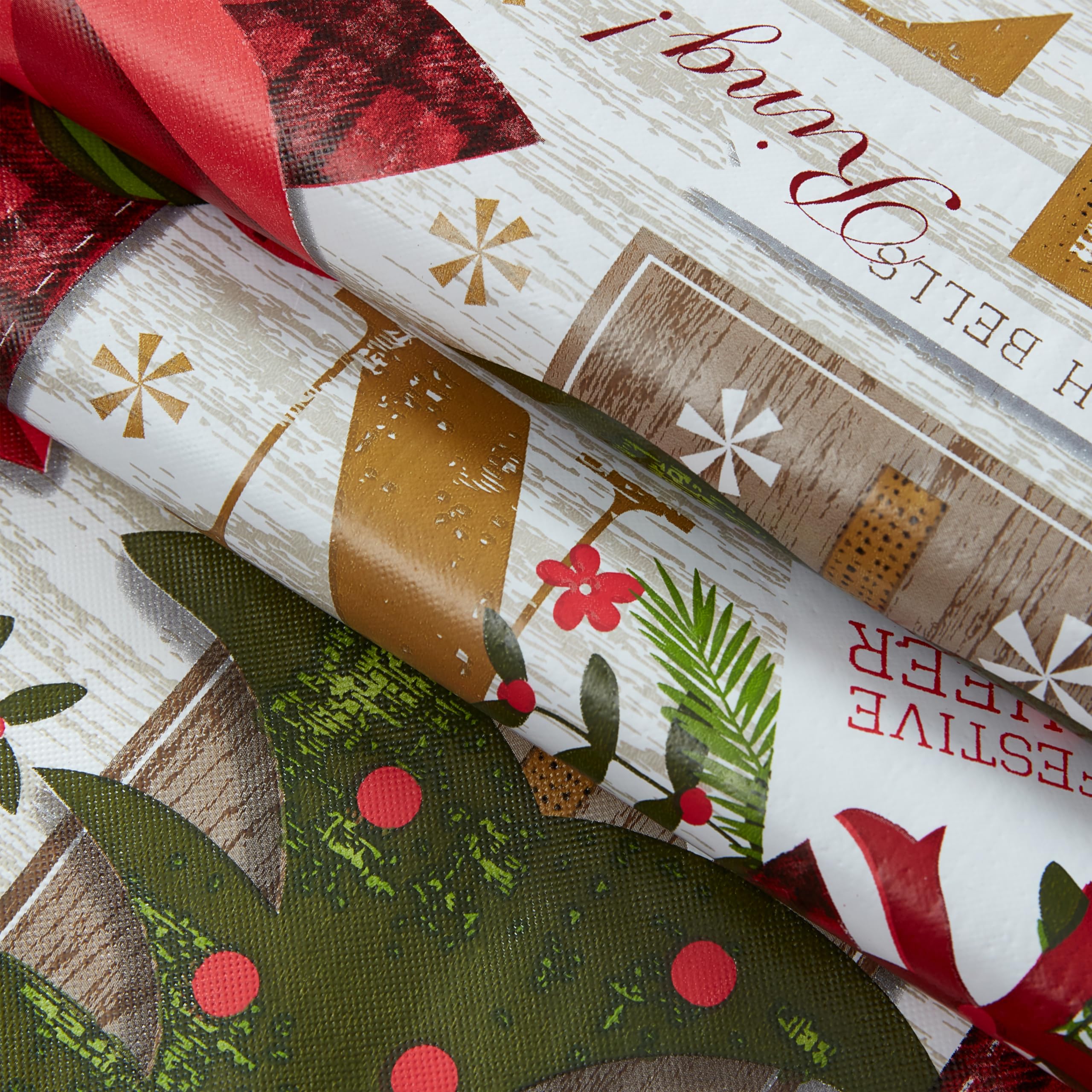 Newbridge Ivory Sleigh Bells Ring Country Rustic Vinyl Flannel Back Vinyl Christmas Tablecloth, Moose Antlers, Sleighs and Festive Xmas Wipe Clean Tablecloth, 60 Inch x 84 Inch Oblong/Rectangle