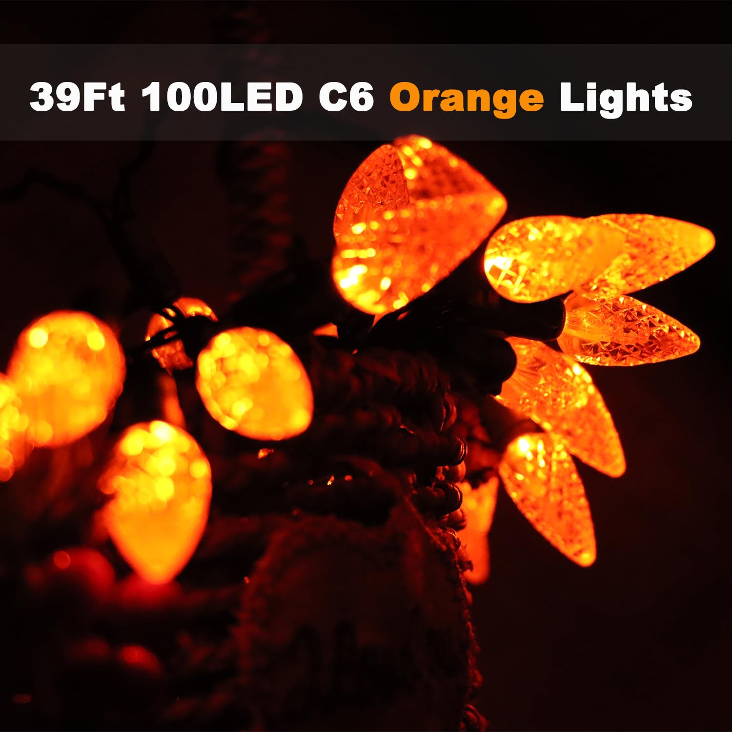 HUGSVIK 100 LED C6 Solar Orange Halloween Lights, 8 Modes Orange Christmas Lights for Outdoor, Waterproof Solar Orange Lights for Halloween, Christmas Tree Thanksgiving, Fall Garden Yard and Patio