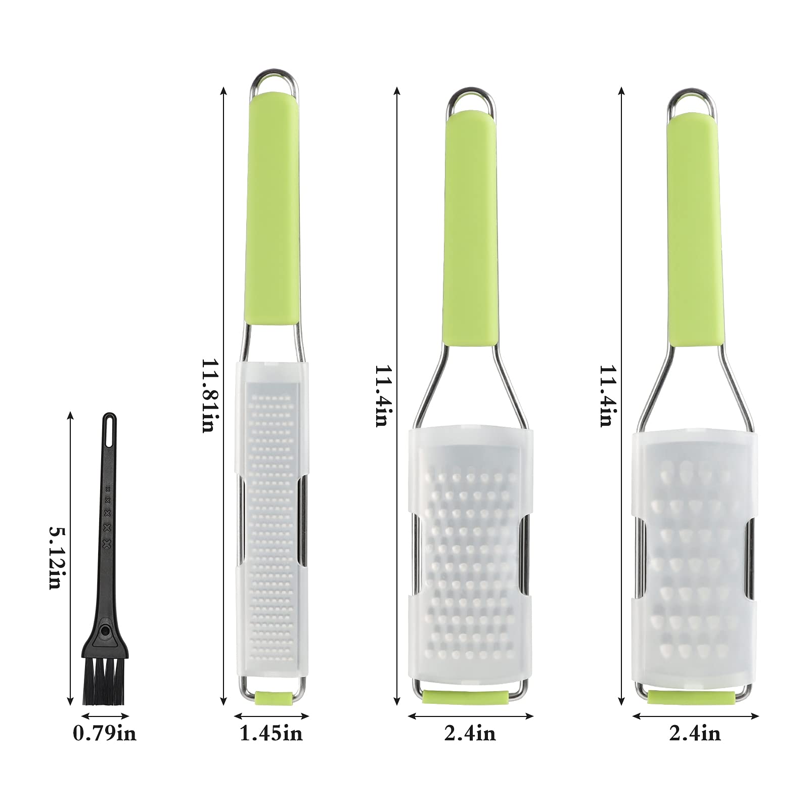Cambom Lemon Zester Grater Three-piece Suit - Heavy Duty Kitchen Tool for Parmesan Cheese, Ginger, Garlic, Nutmeg, Chocolate, Vegetables,Fruits,Stainless Steel Grater Dishwasher Safe Green
