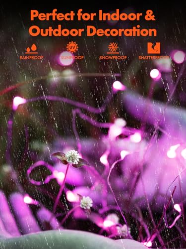 Twinkle Star 4 Pack Outdoor Solar String Lights, 39.4 FT 120 LED Solar Powered Halloween Decorative Fairy Lights with 8 Modes, Waterproof Black Wire for Christmas Patio Yard Wedding Party, Purple