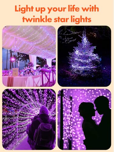 Twinkle Star 4 Pack Outdoor Solar String Lights, 39.4 FT 120 LED Solar Powered Halloween Decorative Fairy Lights with 8 Modes, Waterproof Black Wire for Christmas Patio Yard Wedding Party, Purple