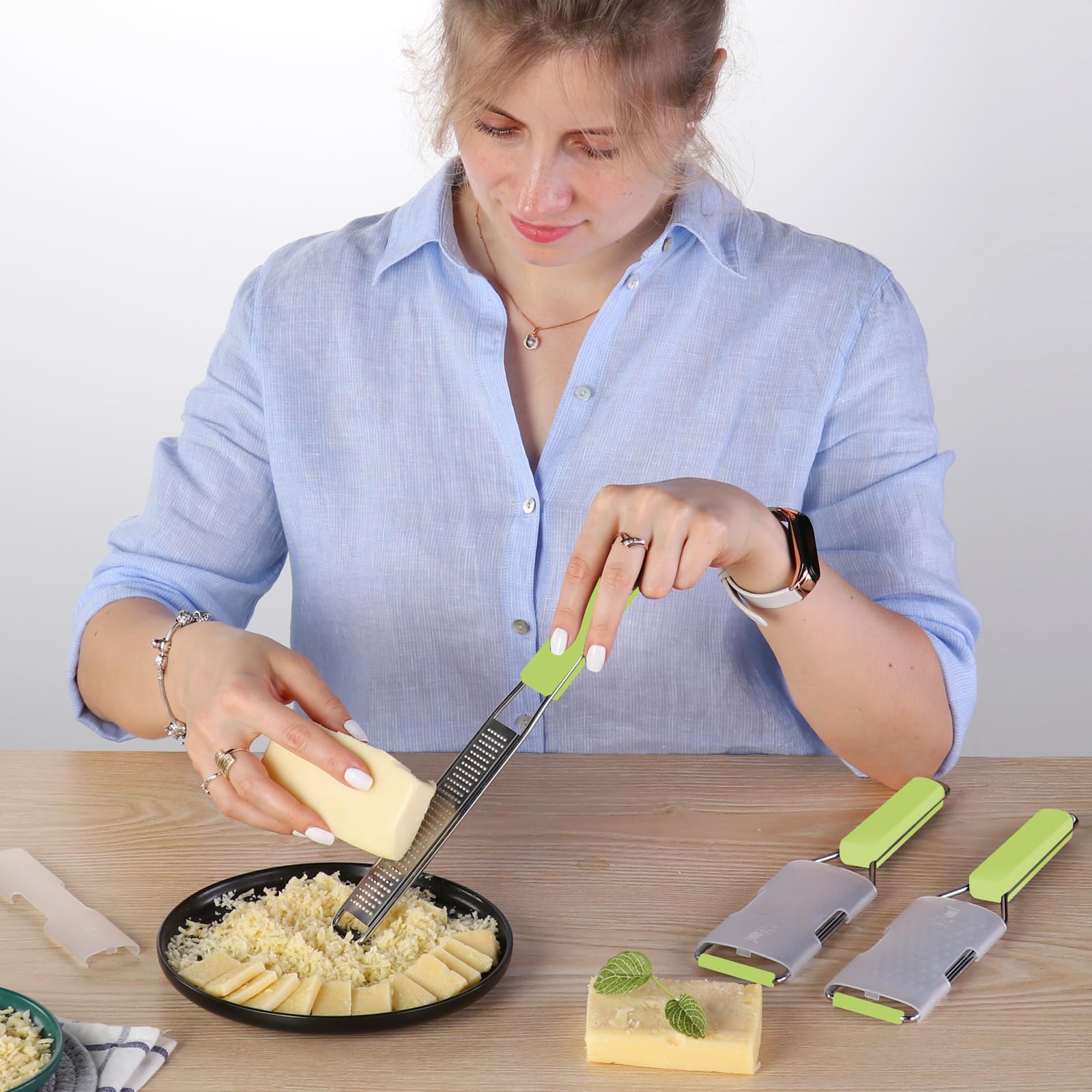 Cambom Lemon Zester Grater Three-piece Suit - Heavy Duty Kitchen Tool for Parmesan Cheese, Ginger, Garlic, Nutmeg, Chocolate, Vegetables,Fruits,Stainless Steel Grater Dishwasher Safe Green