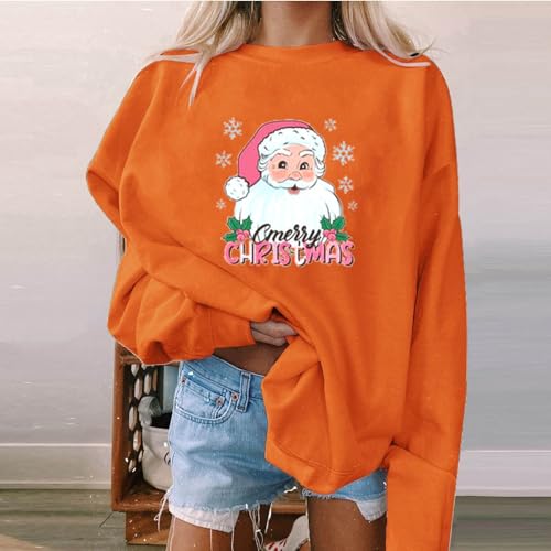 BZPIZ DO/LNIN*E bargain d-eals Womens Oversized Sweatshirts Xmas Graphic Crew Neck Pullover Sweaters Santa Claus Fall Fashion Outfits Clothes 2023