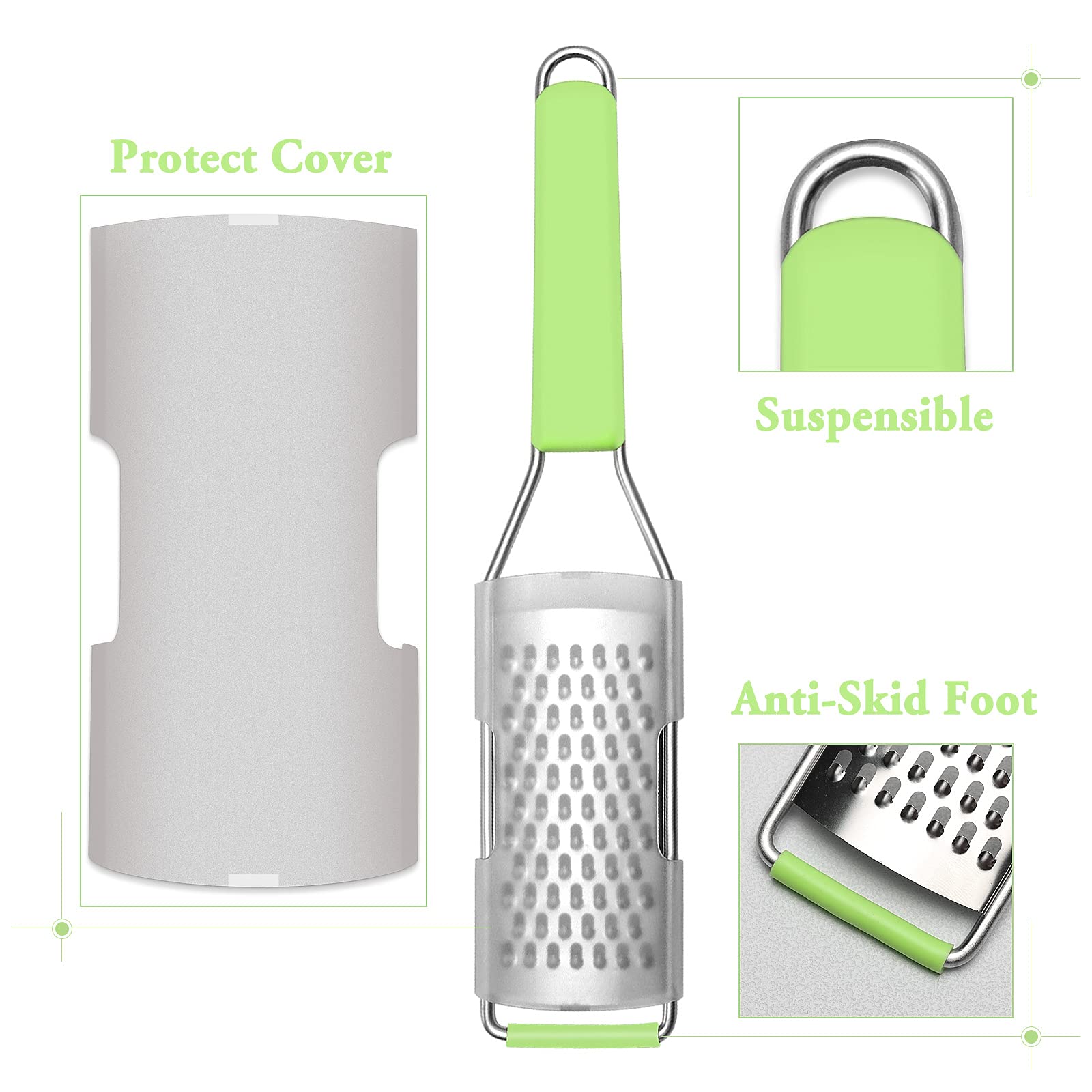 Cambom Lemon Zester Grater Three-piece Suit - Heavy Duty Kitchen Tool for Parmesan Cheese, Ginger, Garlic, Nutmeg, Chocolate, Vegetables,Fruits,Stainless Steel Grater Dishwasher Safe Green