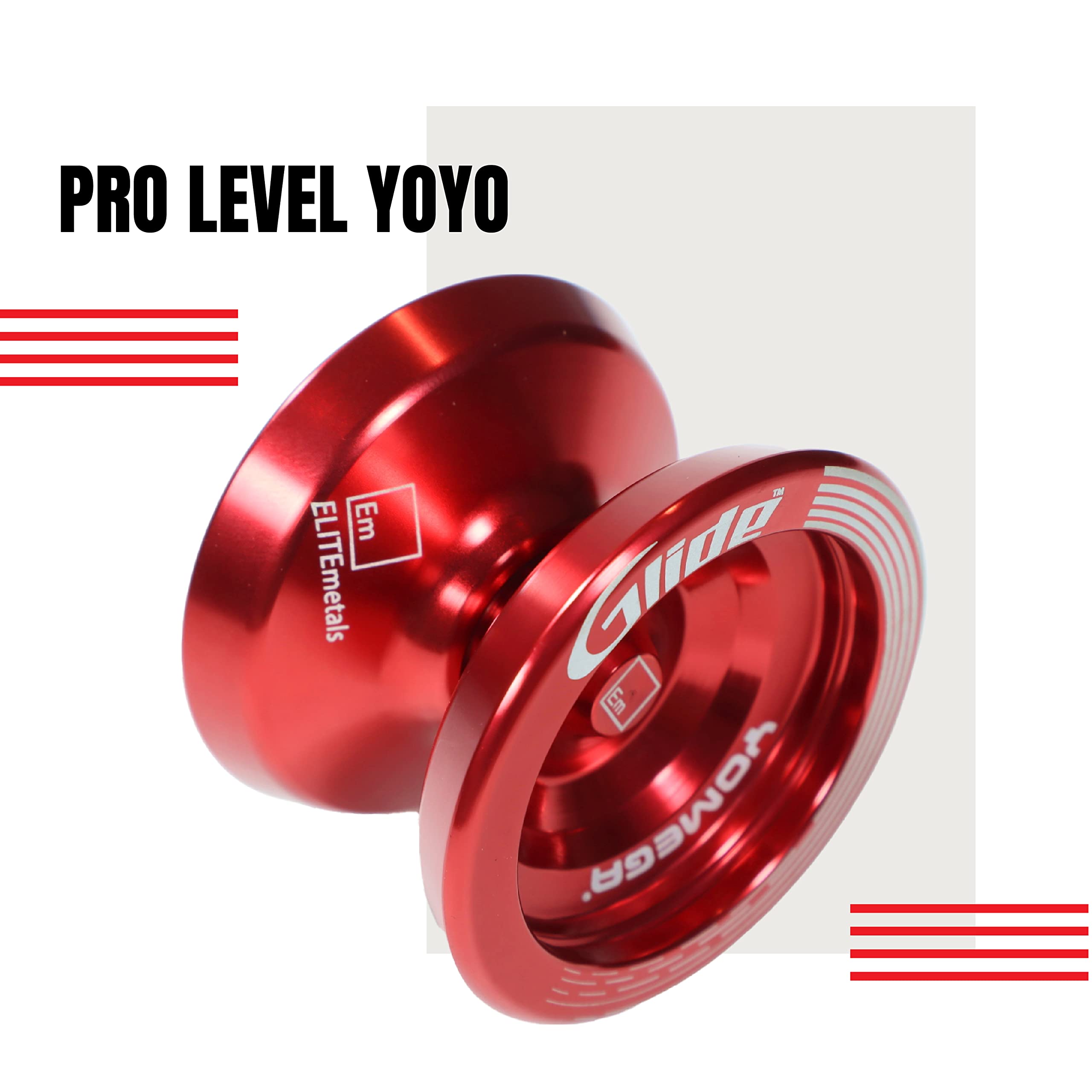 Yomega Glide® – Pro Level Aluminum Metal unresponsive Yoyo for Advance Players – Wing Shaped, C Size Ball Bearing Yoyo + Glove + 5 Extra Strings + 3 Month Warranty (red)