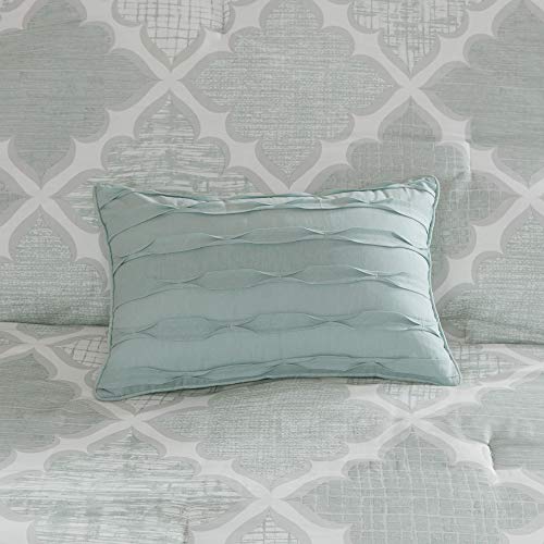 Madison Park Cadence 9 Piece Cotton Sateen Comforter Set, King (104 in x 92 in), Aqua