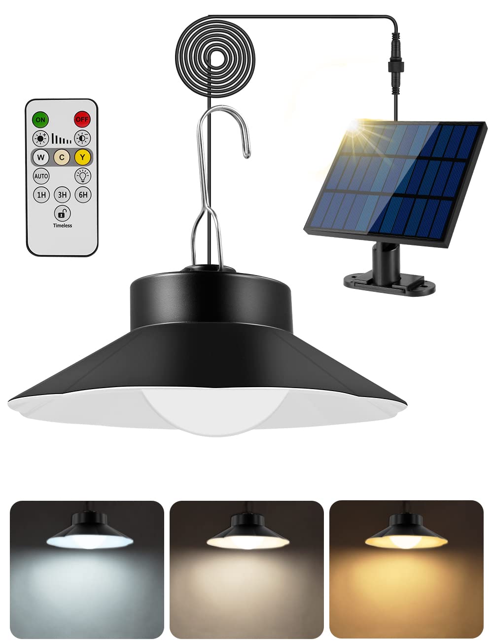 Solar Shed Lights Outdoor Indoor,Led Dusk to Dawn Battery Powered Pendant Lights with Remote Control 4 Modes(Timer Lighting|Auto-On|5 Dimmable|Daytime-On) Waterproof Ip65 for Gazebo Porch Hanging