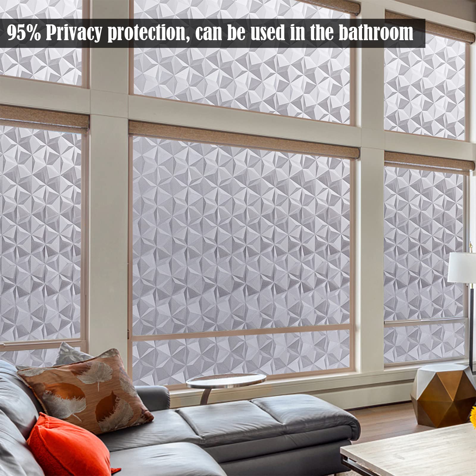 Niviy 3D No Glue Static Cling Window Films Privacy Cut Glass Window Sticker for Bathroom Office Kitchen Window Decor 17.7"x 78.7", Frosted
