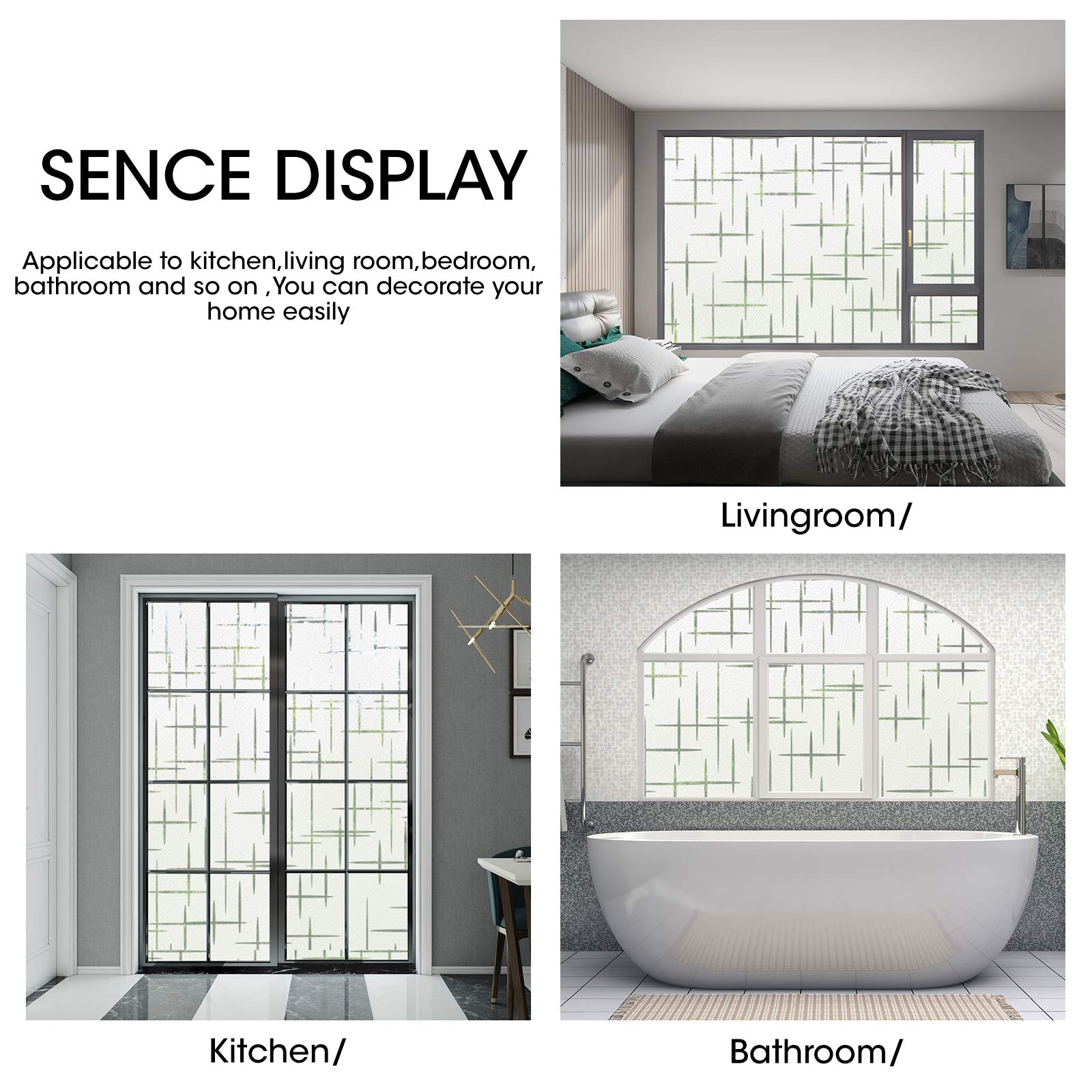 Arthome Frosted Window Film,17.5x100 inch Non-Adhesive, Privacy Film for Glass Windows, Self Static Cling Decorative Window Cling Anti-UV Window Sticker for Home Office