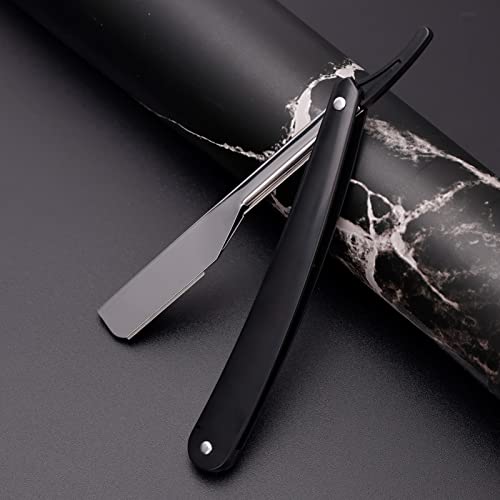 Straight Edge Razor with 100 Single Derby Straight Razor Professional Straight Blade Razor Men's Straight Shaving Razors (Black - Plastic Handle)