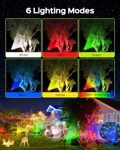 JACKYLED Solar Spot Lights Outdoor, Color Changing Spotlight RGB Landscape Spotlights Waterproof, Solar Lights for Yard/Garden/Walkway/Christmas, 6 Modes Auto On/Off 2 Pack