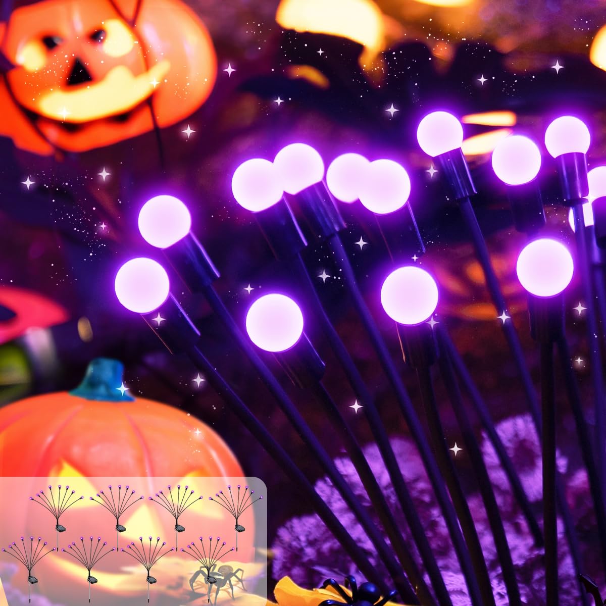 Rufykiri Purple Solar Lights, 8Pack 64LED Multicolor Halloween Outdoor Decorative Lights