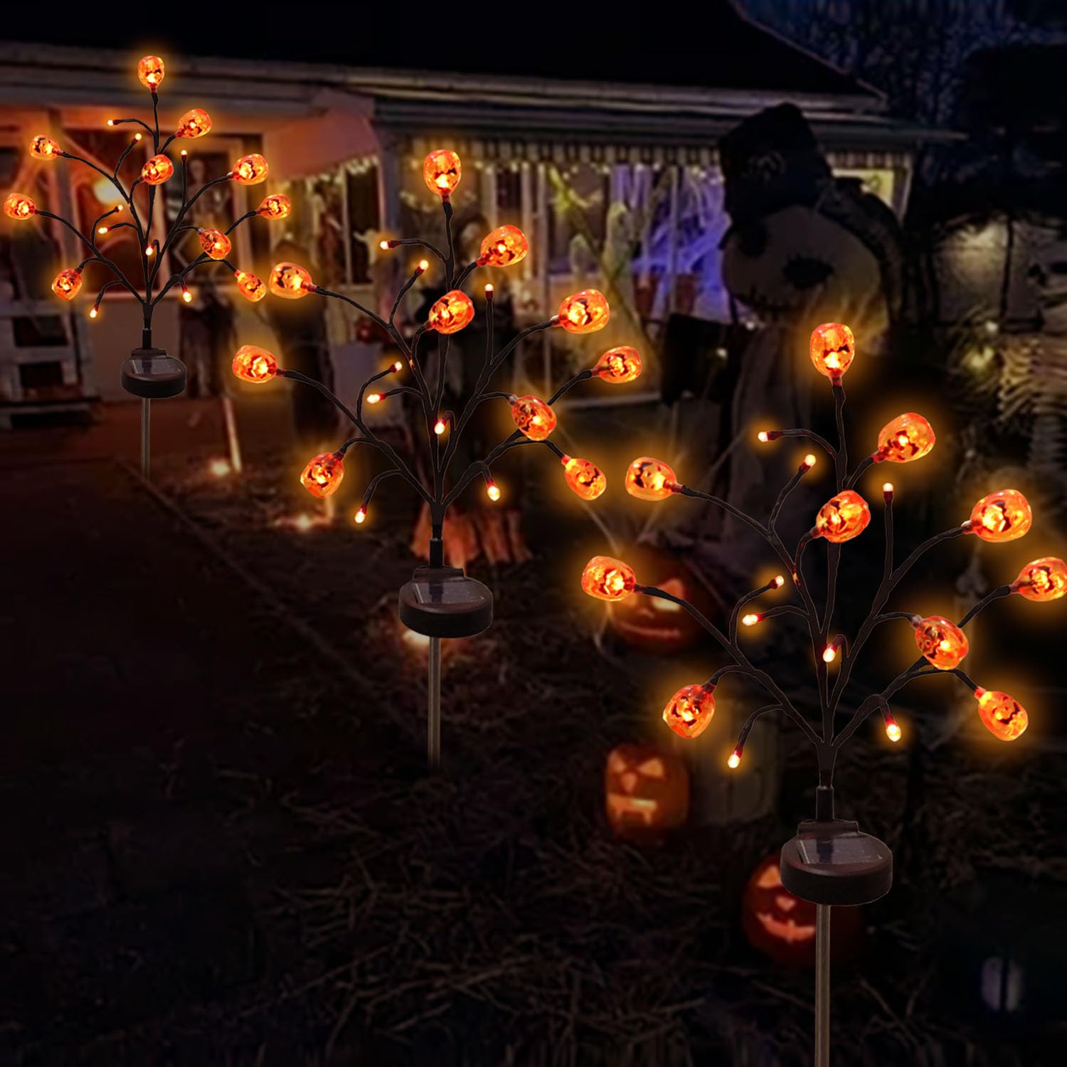 2 Packs 40LED Solar Halloween Pumpkin Stake Lights, 2 Modes Orange Pumpkin Halloween Lights, Waterproof Halloween Pumpkin Decorations for Halloween, Thanksgiving Fall Garden Yard Pathway Walkway