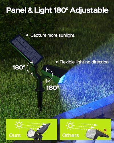 JACKYLED Solar Spot Lights Outdoor, Color Changing Spotlight RGB Landscape Spotlights Waterproof, Solar Lights for Yard/Garden/Walkway/Christmas, 6 Modes Auto On/Off 2 Pack