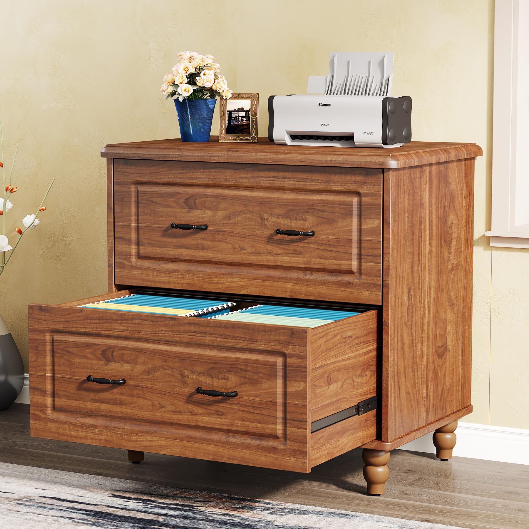 Tribesigns 2 Drawer Lateral Filing Cabinet, Wood Office File Cabinets with Solid Wooden Legs and Anti-tilt Mechanism for Home Office