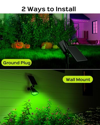 JACKYLED Solar Spot Lights Outdoor, Color Changing Spotlight RGB Landscape Spotlights Waterproof, Solar Lights for Yard/Garden/Walkway/Christmas, 6 Modes Auto On/Off 2 Pack