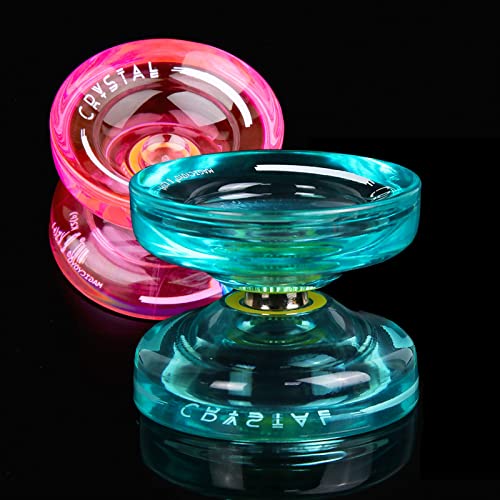 MAGICYOYO 2 Pack Yoyos K2 Crystal Responsive Yoyos for Kids Beginner, Dual Purpose Use with Replacement Unresponsive Bearing for Intermediate Advanced+ Storage Case+ 12 Yoyo Strings (Green+Pink)