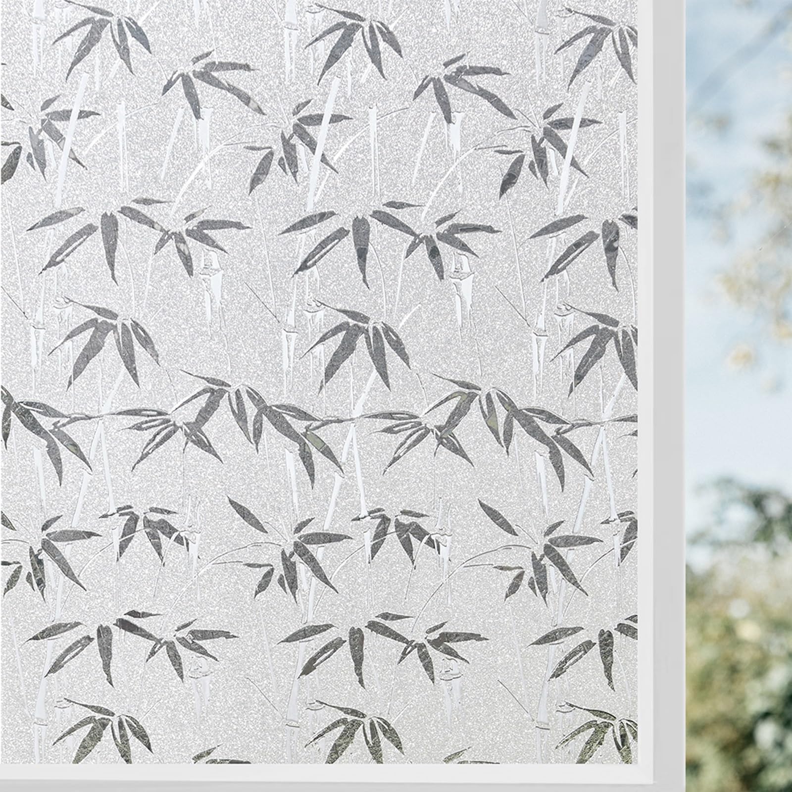 LEMON CLOUD Bamboo Window Film Frosted Glass Privacy Window Stickers Decorative Window Covering Static Cling No Glue Removable Window Decals for Home(23.6 x 78.7 Inch)