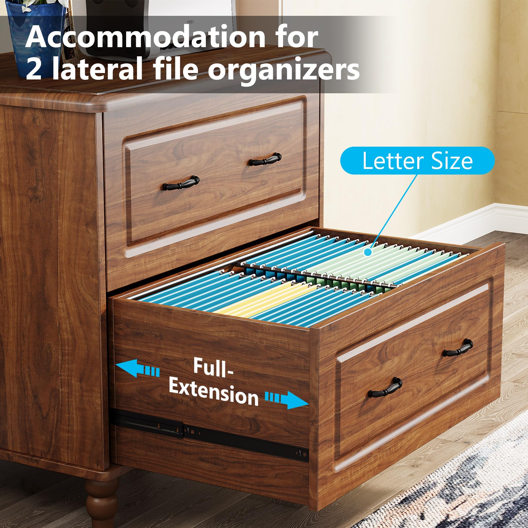 Tribesigns 2 Drawer Lateral Filing Cabinet, Wood Office File Cabinets with Solid Wooden Legs and Anti-tilt Mechanism for Home Office