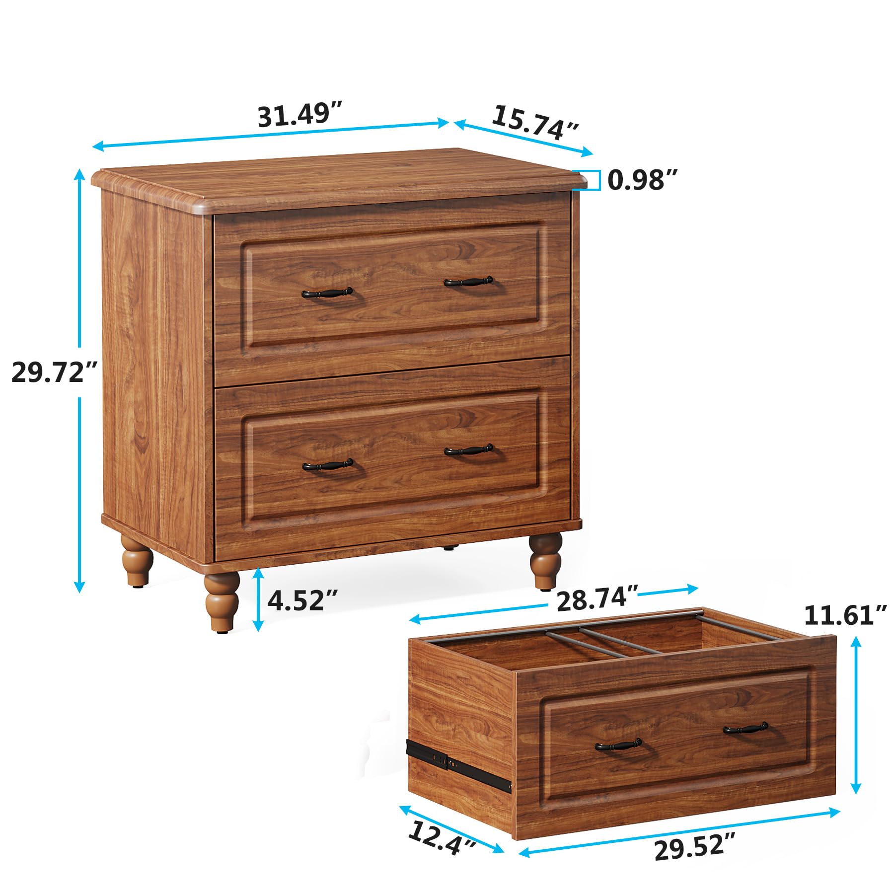 Tribesigns 2 Drawer Lateral Filing Cabinet, Wood Office File Cabinets with Solid Wooden Legs and Anti-tilt Mechanism for Home Office
