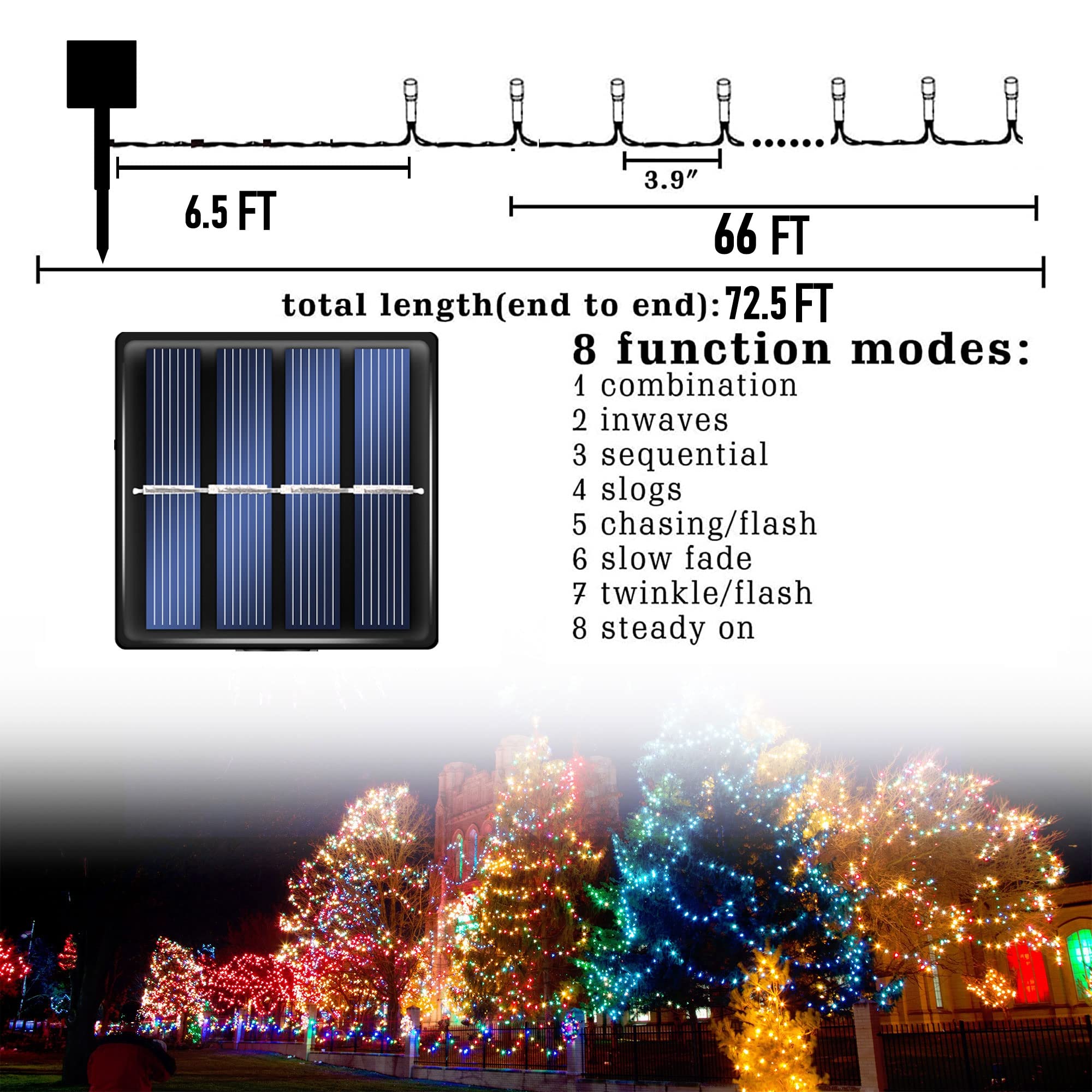 Dazzle Bright 2 Pack Total 400LED 132FT Halloween Solar String Outdoor Lights, 8 Modes Waterproof Halloween Lights for Bedroom Patio Garden Tree Party Yard Decoration (Purple & Orange)