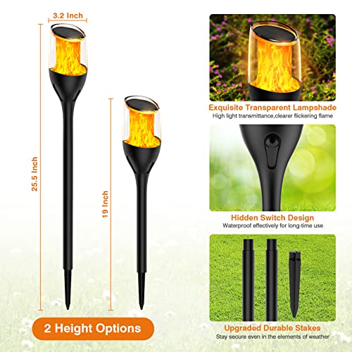 WdtPro Solar Outdoor Taller Torch Lights with Flickering Flame, Waterproof Garden Pathway Lights, Flame Torches for Outside Patio Path Yard Decorations