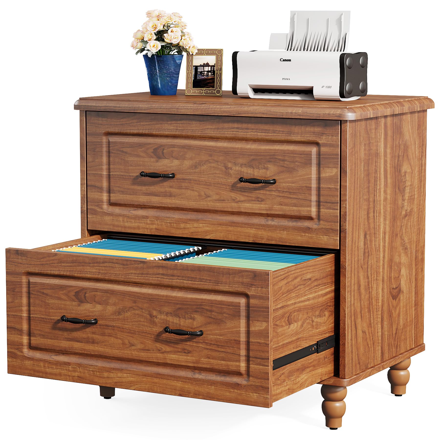 Tribesigns 2 Drawer Lateral Filing Cabinet, Wood Office File Cabinets with Solid Wooden Legs and Anti-tilt Mechanism for Home Office